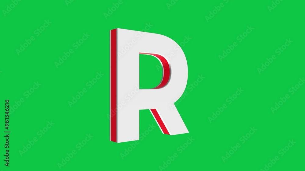 3D R letter logo rotating on green screen chroma key background, 4K ...