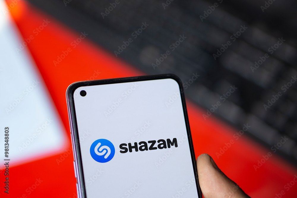 Dhaka, bangladesh- 18 Sep 2024: Shazam logo is displayed on smartphone. Shazam can identify ...