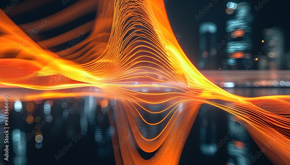 Dynamic Sound Waves Intersecting with a Blurred Urban Skyline in Bold ...