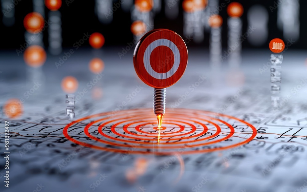 A vibrant target pin marking a location on a digital map with ...