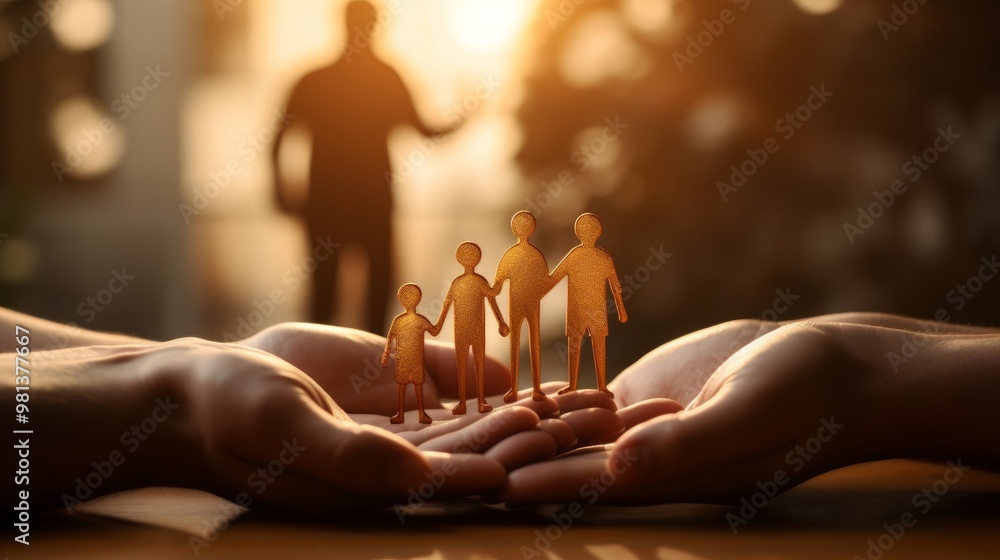 Family Protection Symbol of a family silhouette held in a hand denotes ...