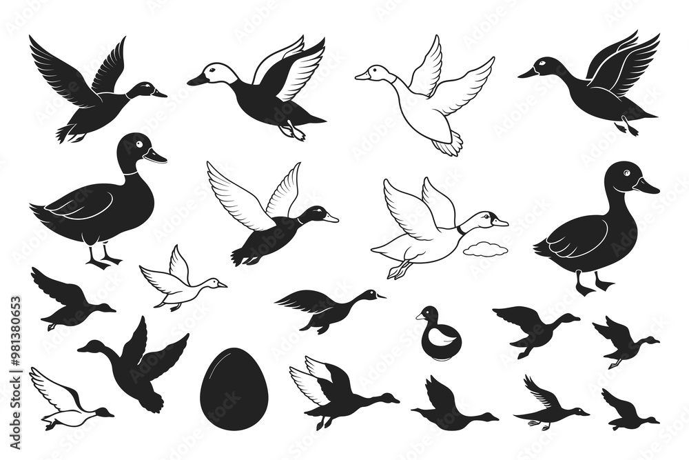 Flying Ducks SVG Bundle, Duck Vector File, Mallard Silhouette File ...
