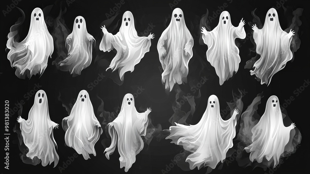 Realistic 3D vector ghosts with spooky transparent figures Perfect for ...
