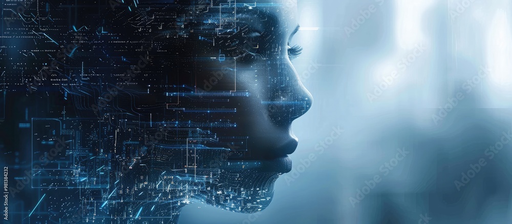 Futuristic digital profile silhouette with technology data circuits and ...