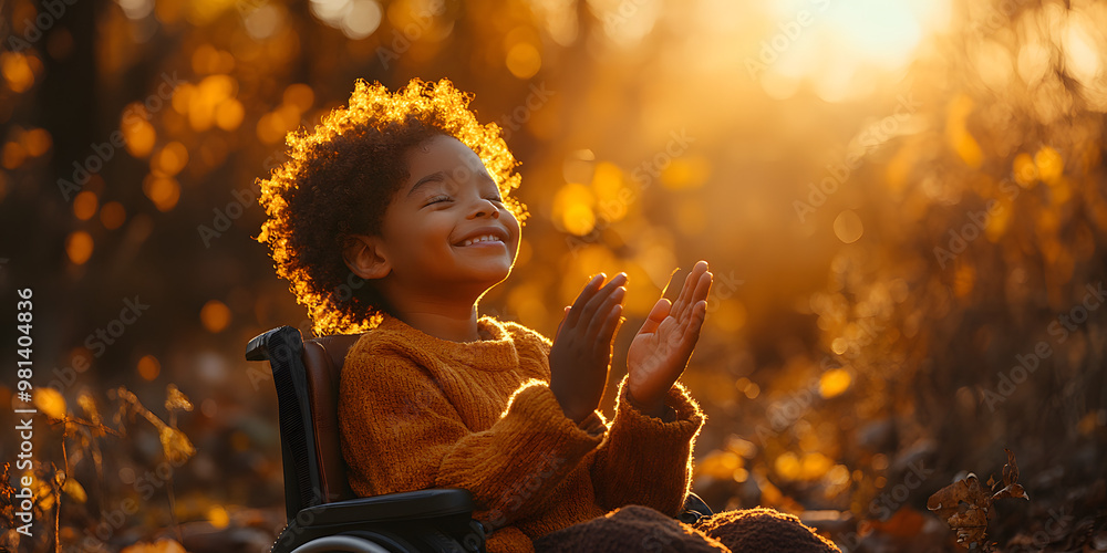 “Happy Black Child in a Wheelchair Clapping Their Hands, Celebrating ...