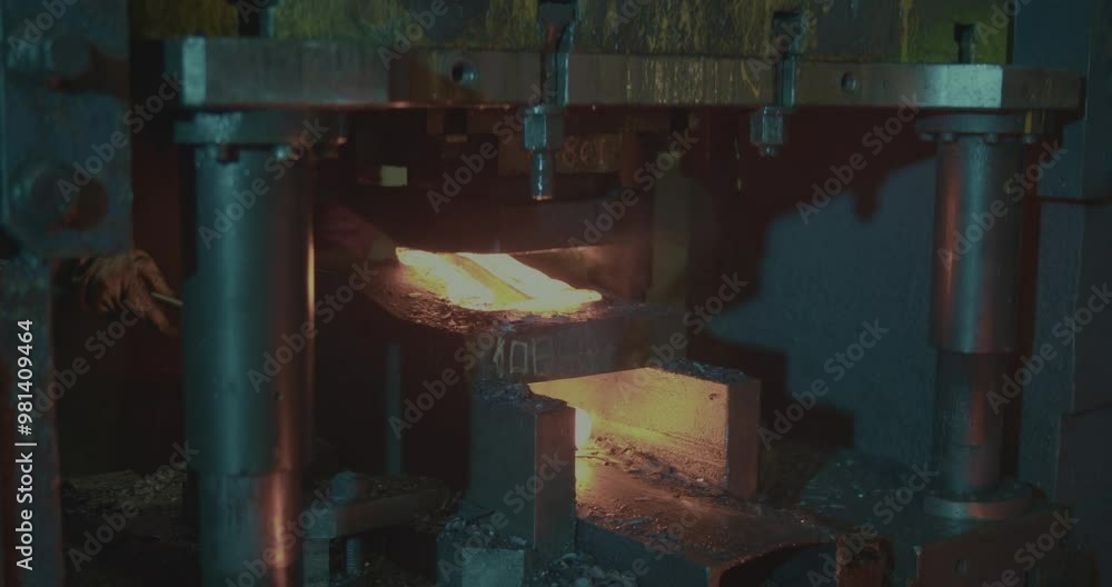 INDUSTRIAL WORK Work process in a steel mill, steel tempering, forging ...