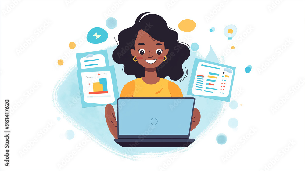 Making a Presentation: An animated adult woman with wavy hair is ...