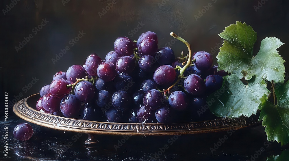 artistic grape still life hyperrealistic water droplets dramatic ...