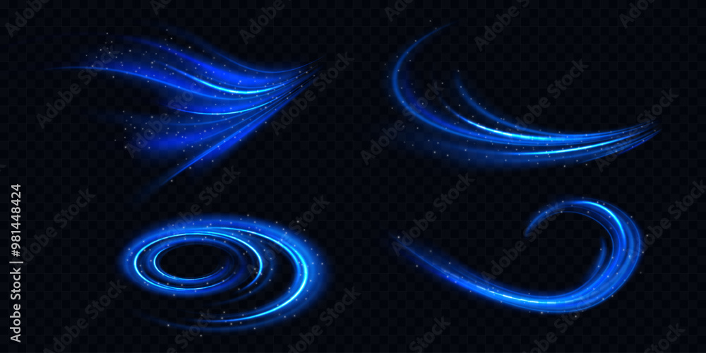 Cold air effect, winter wind swirls and wave. Blue streams of fresh ...