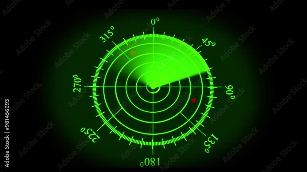Virus detection radar. Bright green grid background with navigation ...