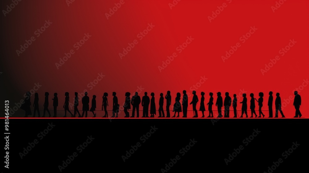 Illustration of a red line dividing people, symbolizing social and ...