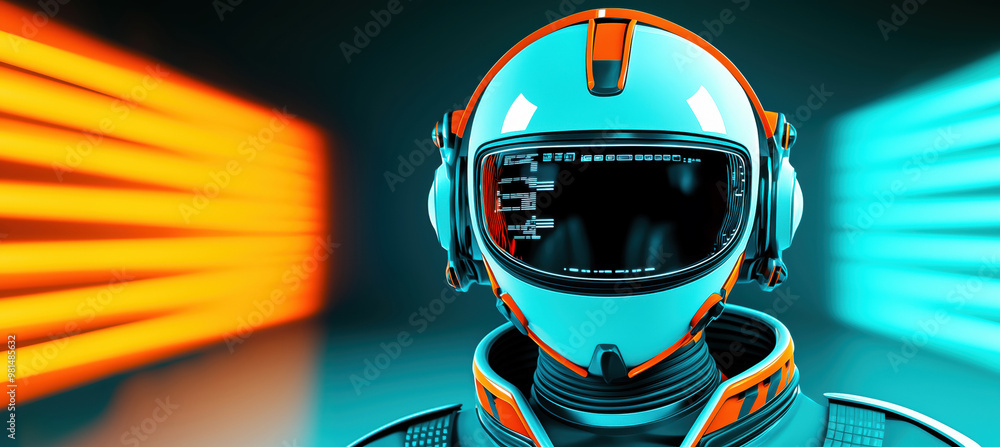 Futuristic astronaut helmet with a Heads-Up Display (HUD) on the visor ...