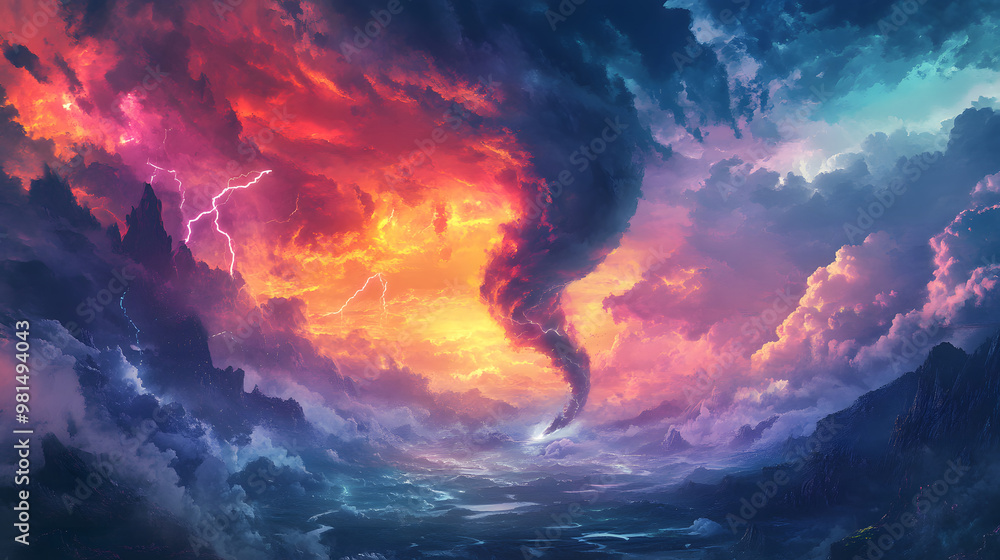 Apocalyptic Thunderstorm with Fiery Tornadoes and Lightning Strikes ...