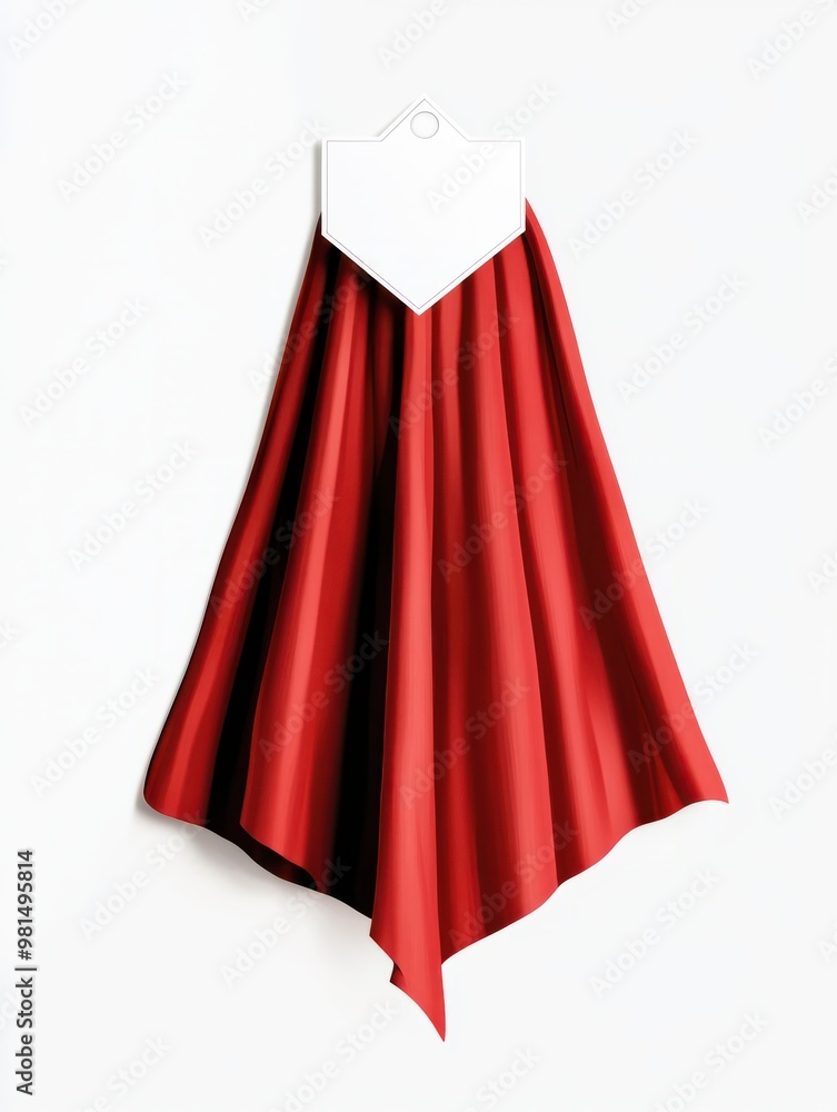 Using a red hero cape label. An empty white badge with a super hero ...