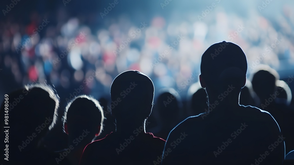 Silhouettes of two people watching a performance in front of a large ...