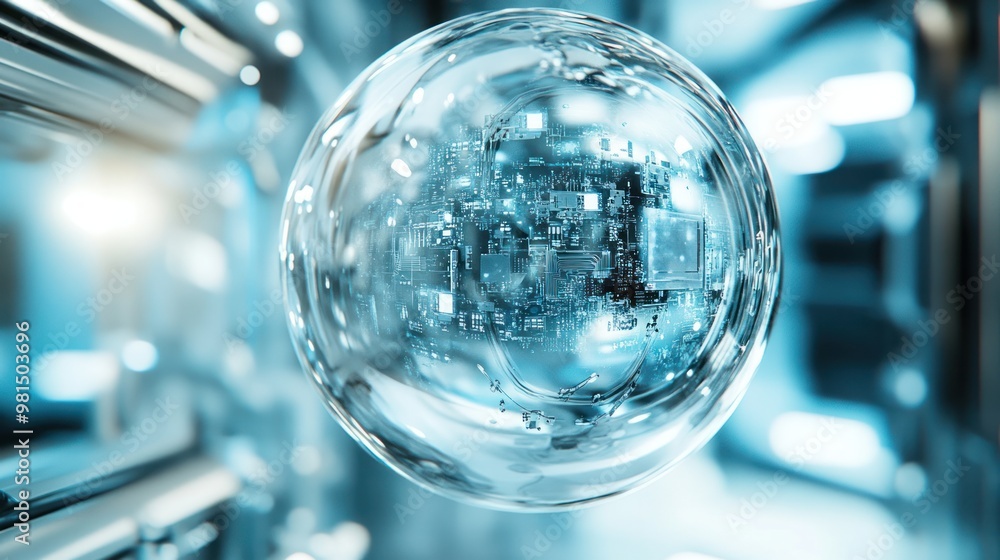 transparent scientific object with embedded microchips and circuits ...