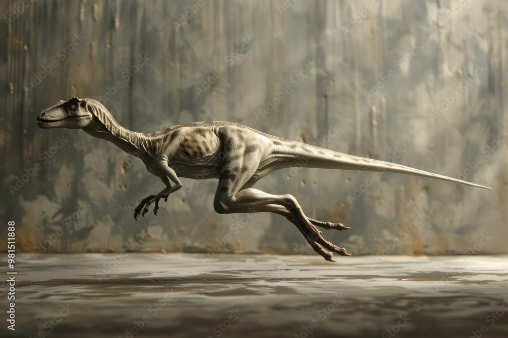 Agile theropod dinosaur running in a dynamic pose with a textured ...