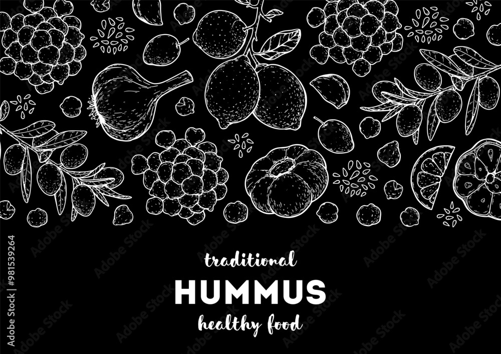 Hummus packaging design template. Cooking and ingredients for hummus ...