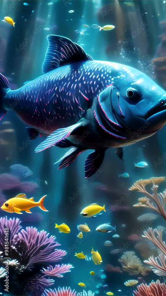 A stunning underwater image featuring a large fish swimming among ...