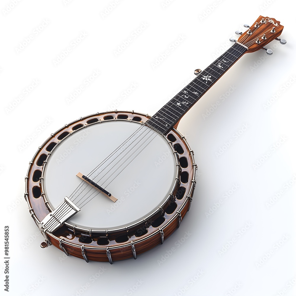 Realistic high-resolution banjo image with detailed emphasis on the ...