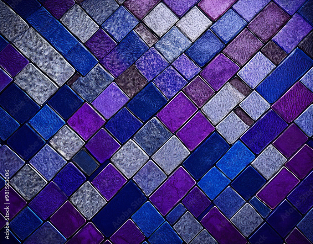 geometric tiles square shapes different sizes blue, violet and cyan ...