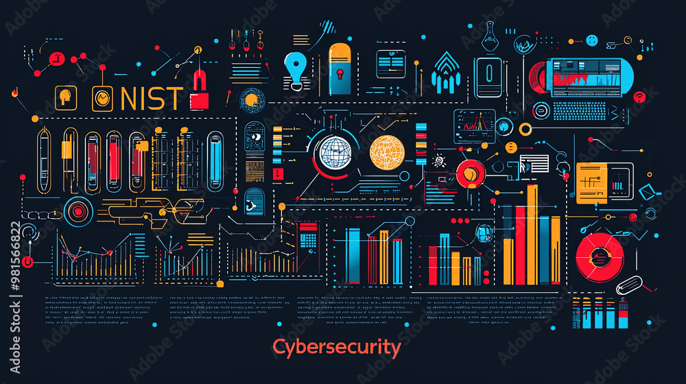 A detailed and vibrant illustration representing NIST cybersecurity ...