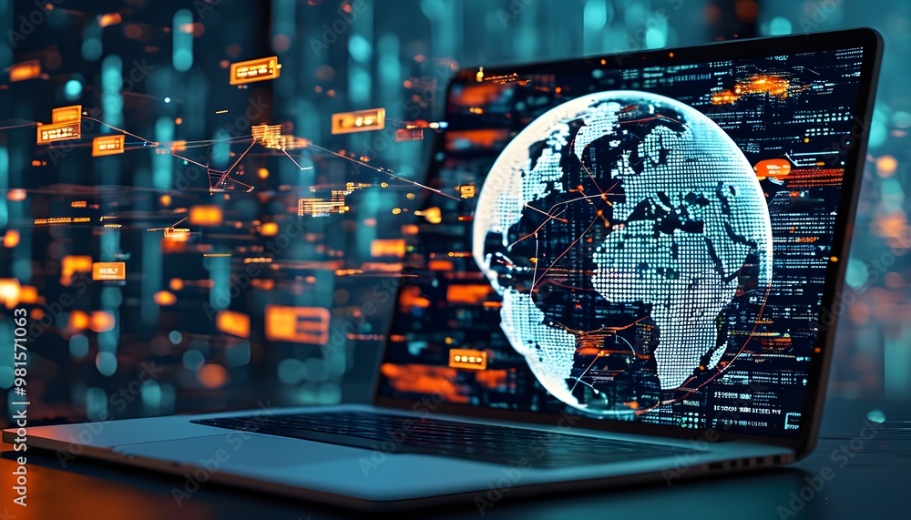 Innovative big data landscape showcasing laptop use amid visualizations ...