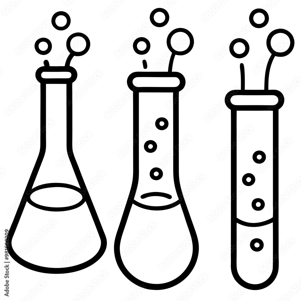 Outline Vector of Bubbling Test Tubes in a Mad Scientist's Lab Stock ...