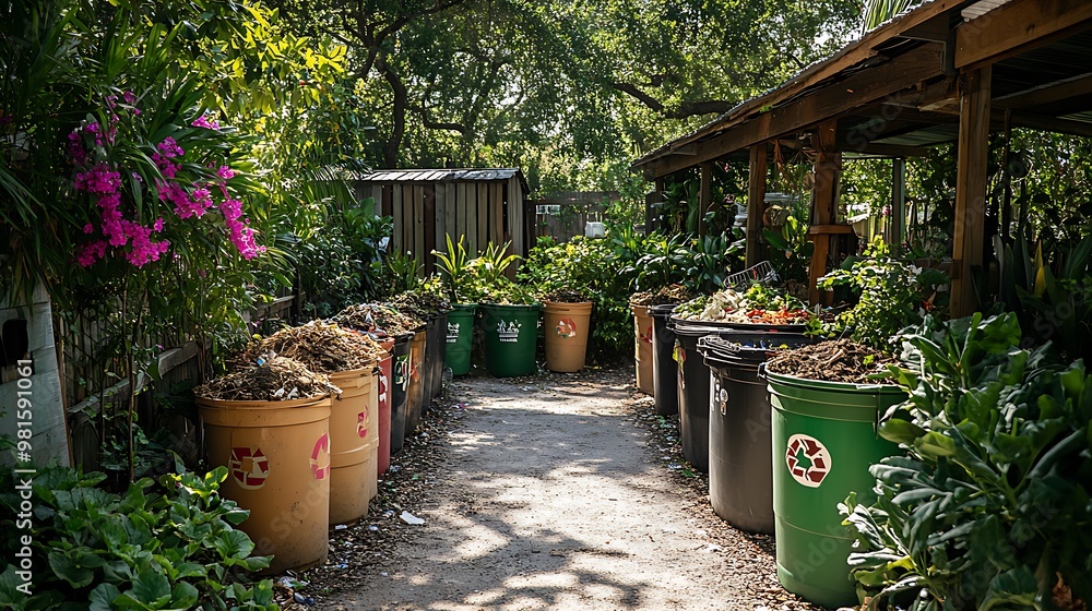 Community Compost Bin: A community composting area with bins for ...