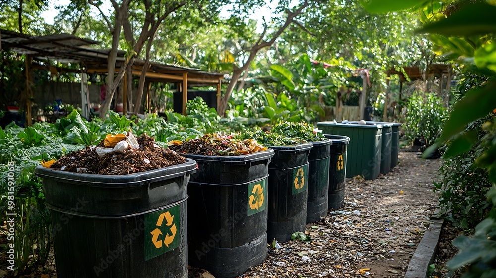 Community Compost Bin: A community composting area with bins for ...