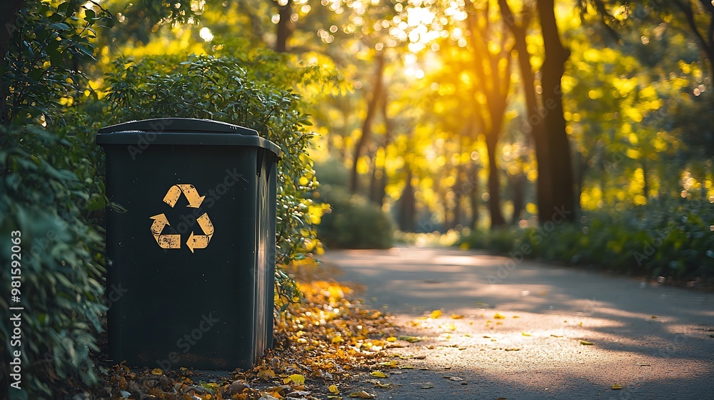 Urban Park Bin: A recycling bin in an urban park with the universal ...