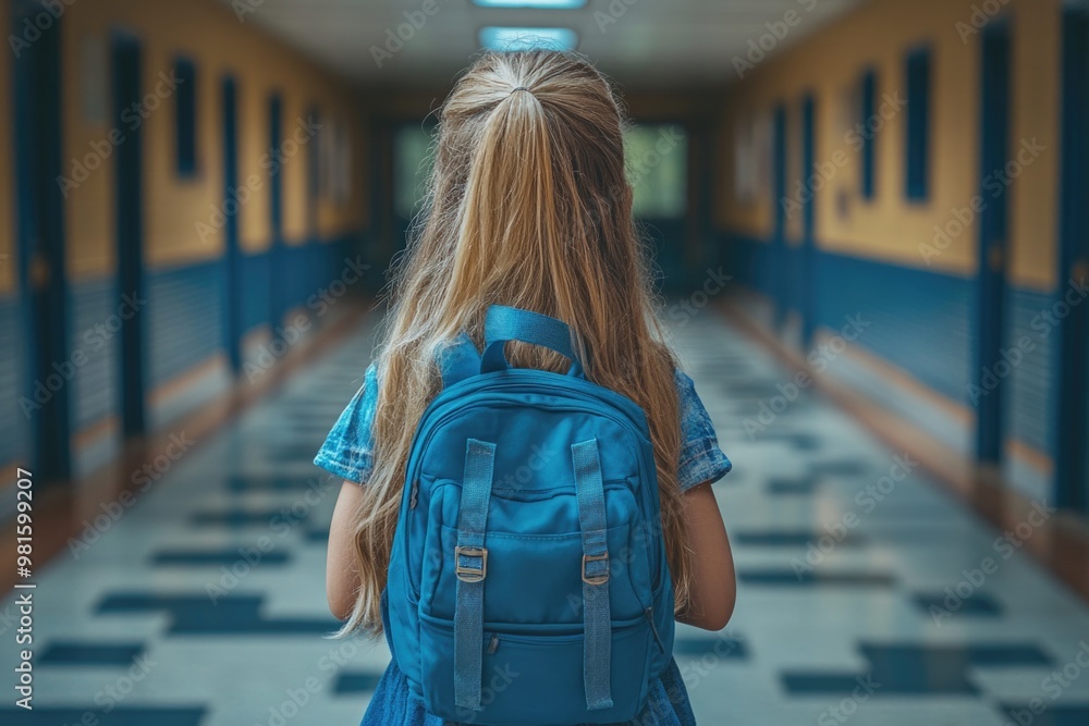 Excited Little Girl Arriving on Her First Day of School, Entering the ...