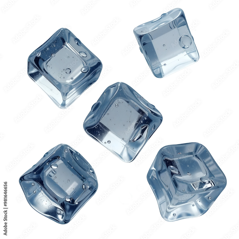 Translucent Water Cubes in Circular Arrangement, Five transparent cubes ...