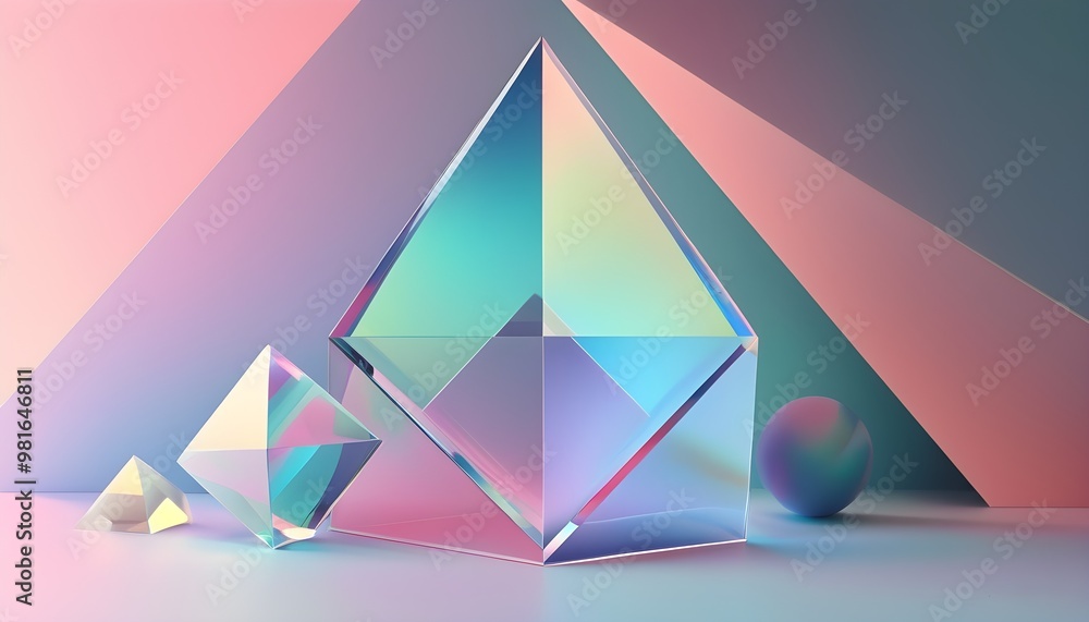 Abstract geometric design with glowing angular prisms creating a modern ...