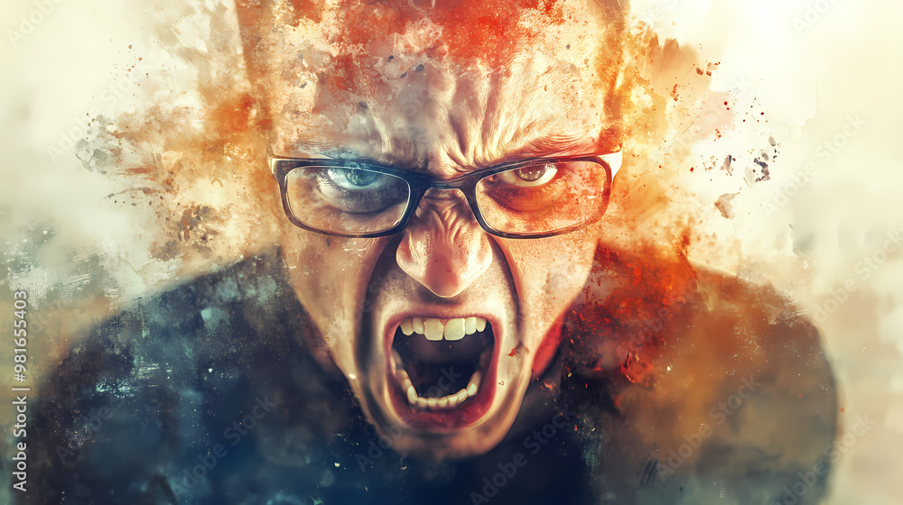 Highresolution image portraying anger and stress, persons intense stare ...