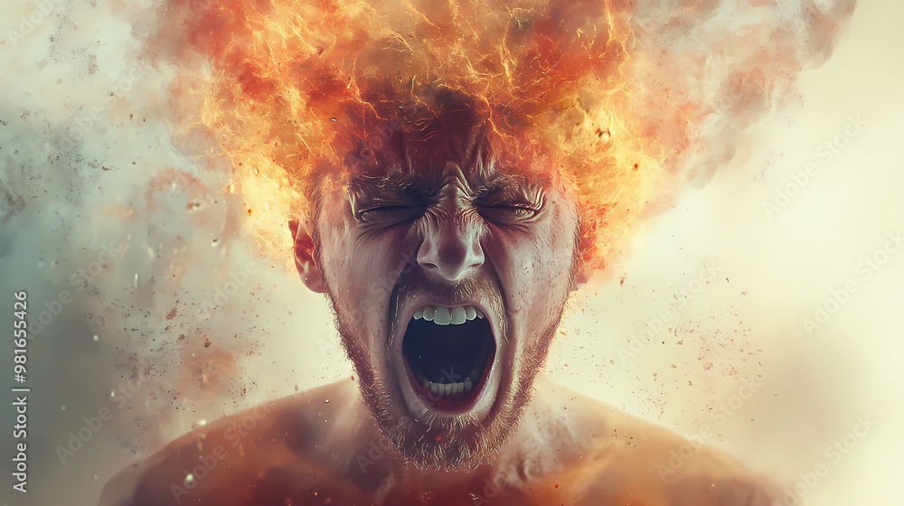 Highresolution image portraying anger and stress, persons intense stare ...