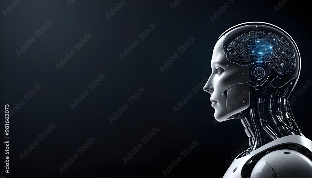 Artificial intelligence dark background, no text, the left part of the ...
