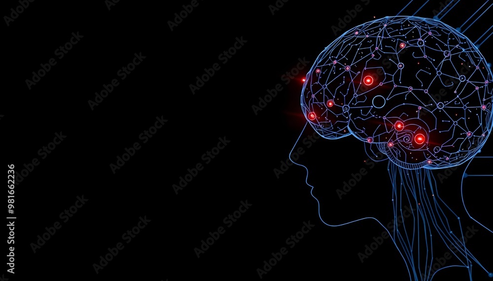 artificial intelligence dark background, no text, the left part of the ...