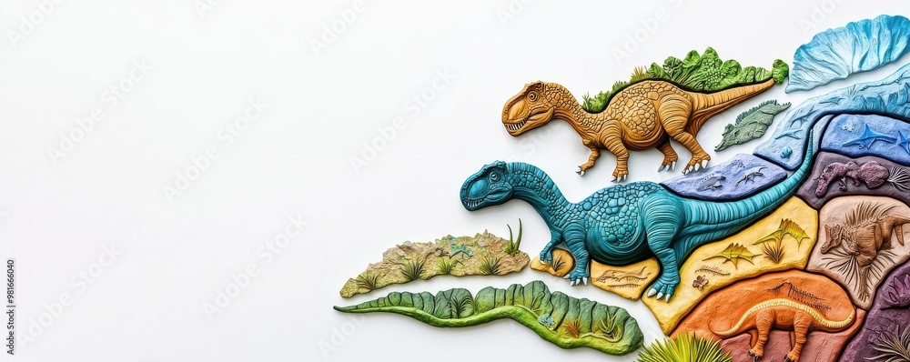 Fossil timeline of dinosaurs flat design top view showing evolutionary ...