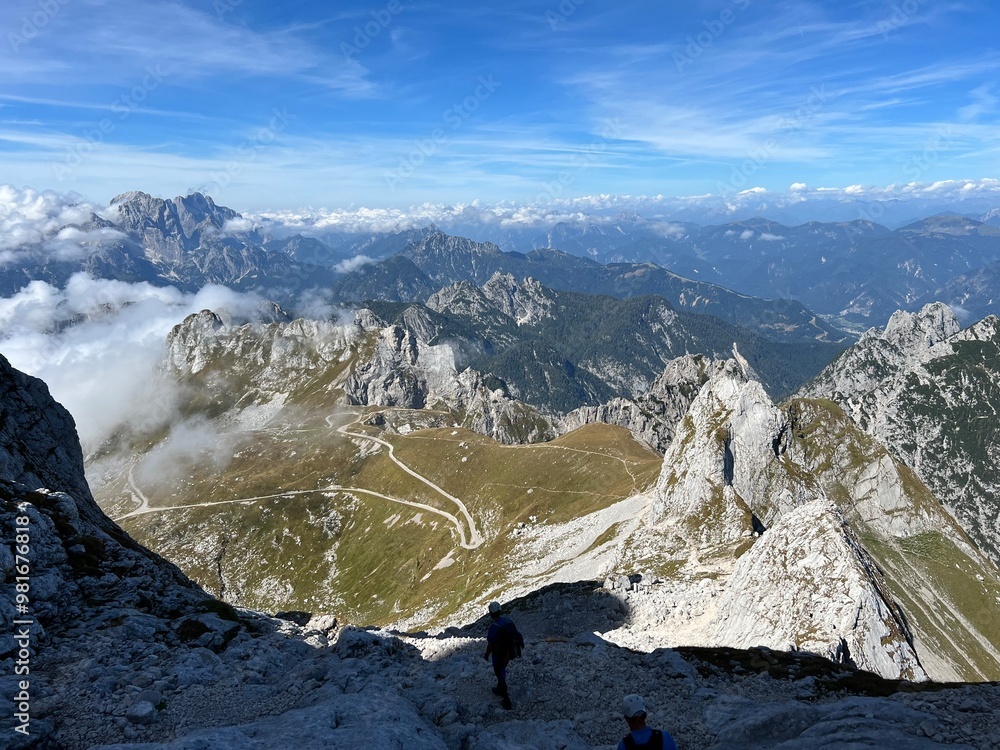 Mountain pass Mangart saddle in the Julian Alps, Strmec na Predelu ...