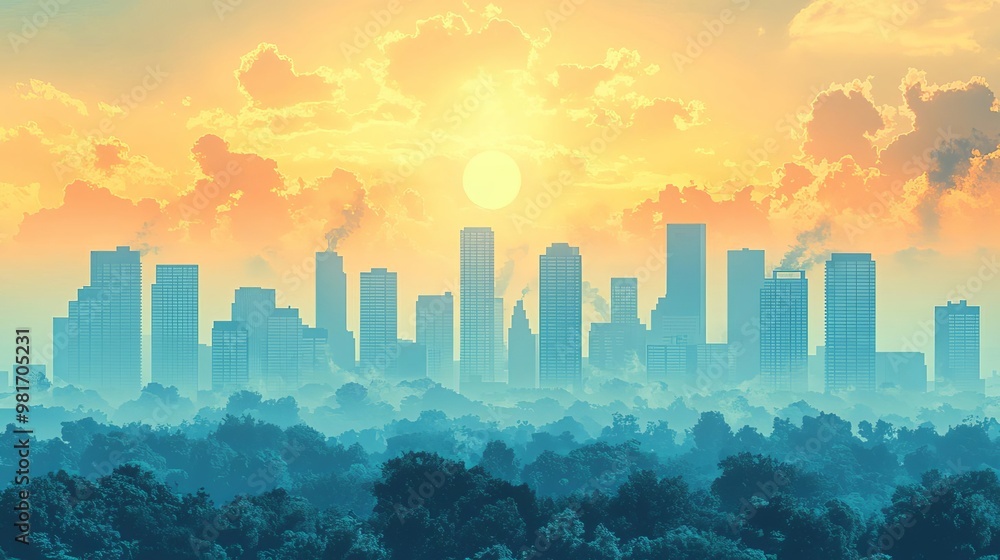 Weather Climate Change City skyline covered in smog and heatwaves ...