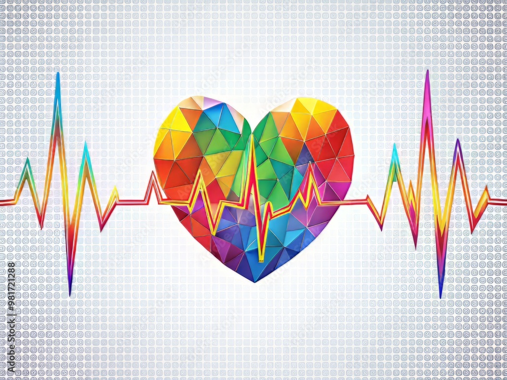 A stylized and modern representation of an ECG reading with a focus on ...
