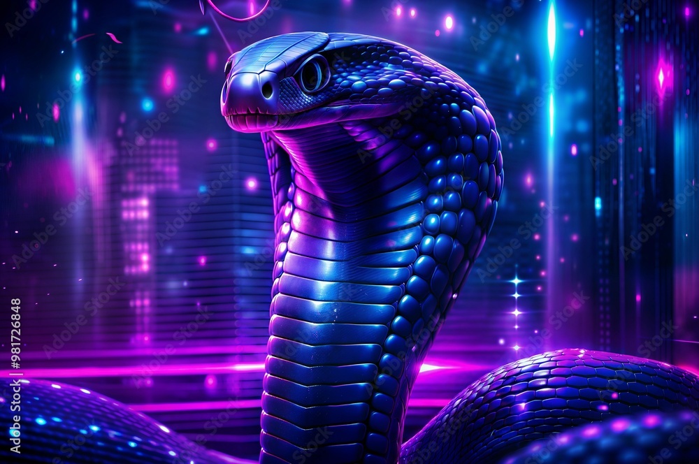 Cobra in cyberpunk setting, sci-fi snake portrait for gaming or film ...