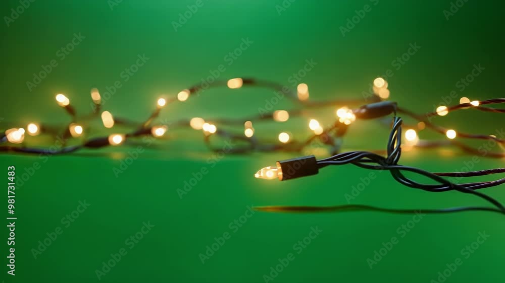 String lights glowing on a green screen background, providing a festive ...