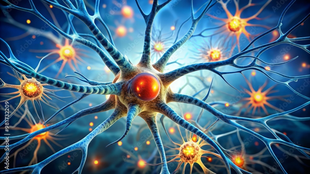 Vector illustration of a neuron with its axon degenerating, showing ...