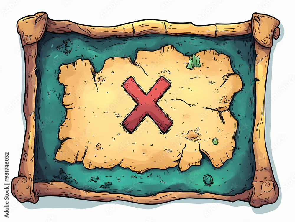 An illustrated treasure map with an 'X' marking the spot, perfect for ...