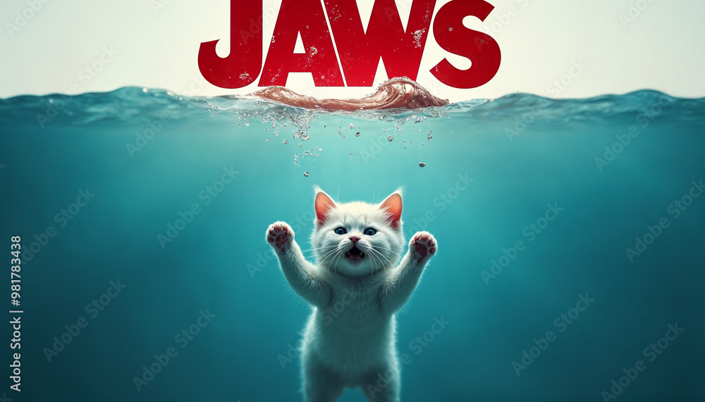 kitten lovers and fans of the original Jaws movie parodic poster Stock ...