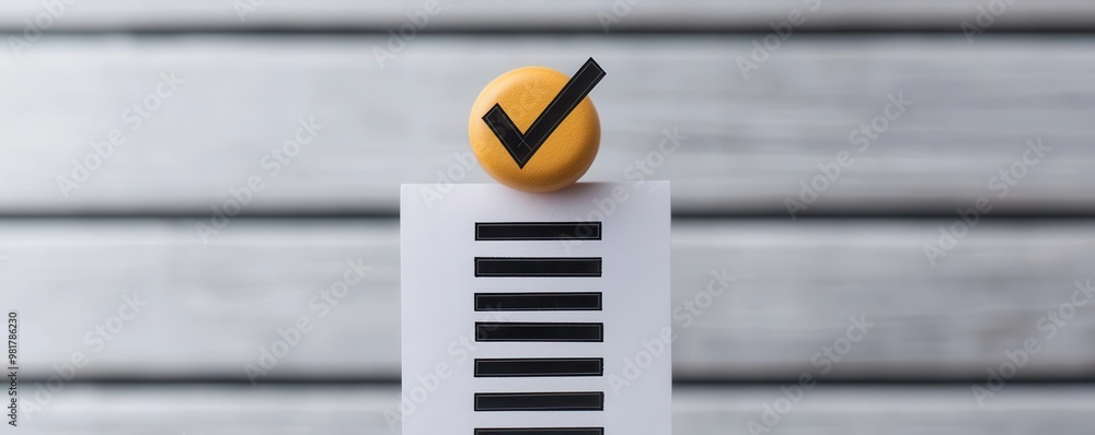 Close-up of bold checkmarks on a completed checklist, final task being ...