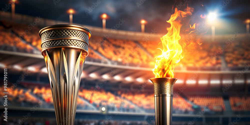 Intricate Olympic torch design with dynamic flame on blurred ...