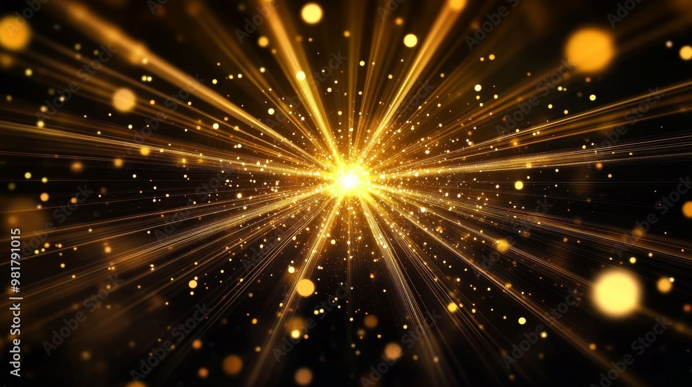 77. Bright gold light flares shining from the top center of a black ...